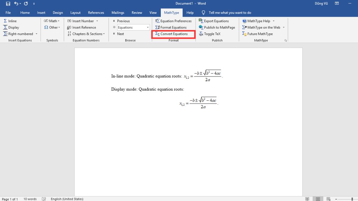 Cách chuyển Equation sang MathType không lỗi